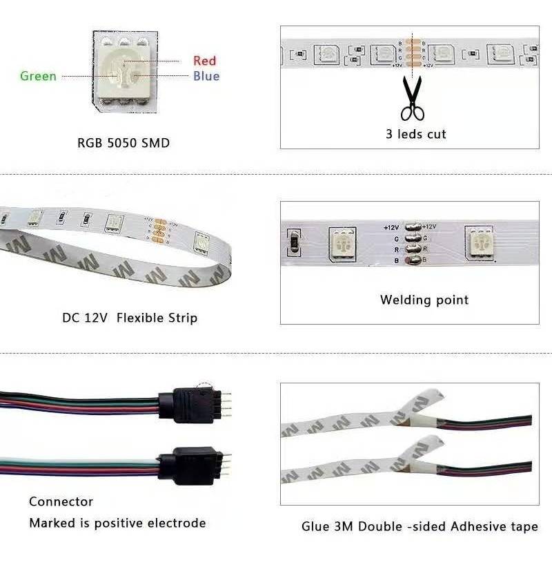 Kit Tira De Led Luz 5050 Cinta 5 Metros Rgb Control Remoto – Importadora
